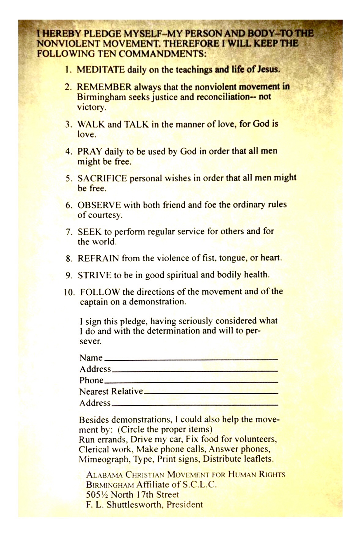 An MLK Pledge and Our Church Pledge Cards | joescheets